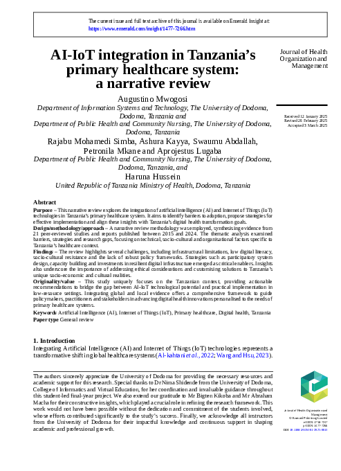 (PDF) AI-IoT integration in Tanzania's primary healthcare system: a ...