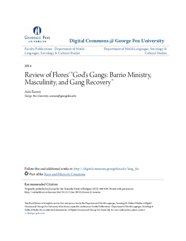 (PDF) Review of Flores' "God’s Gangs: Barrio Ministry, Masculinity, and ...