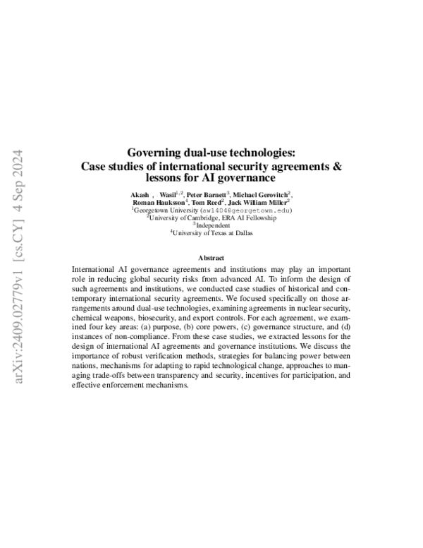 (PDF) Governing dual-use technologies: Case studies of international ...