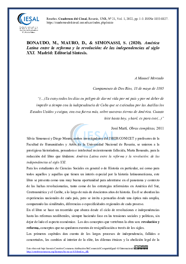 (PDF) BONAUDO, M., MAURO, D., & SIMONASSI, S. (2020). América Latina ...
