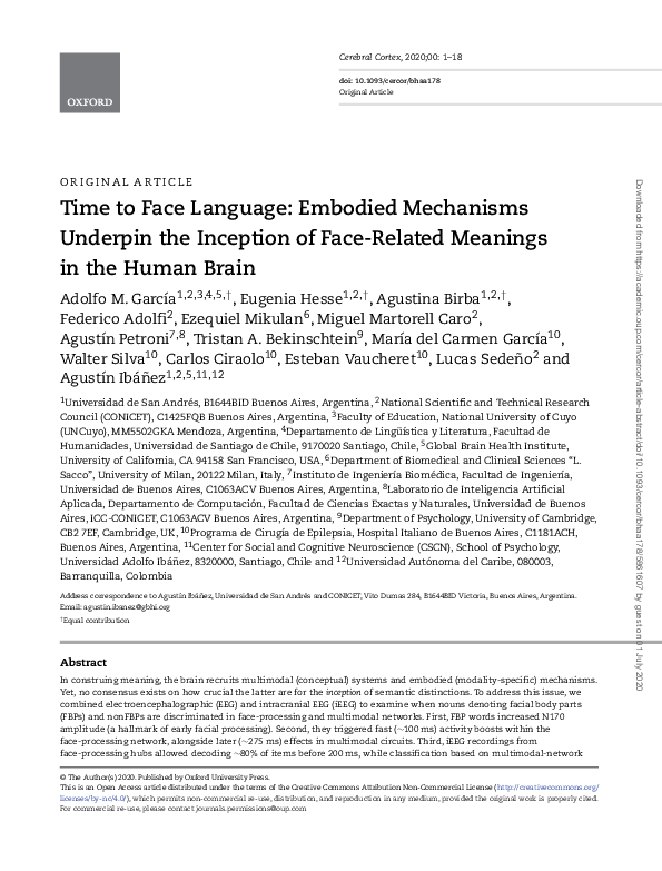 (PDF) Time to Face Language: Embodied Mechanisms Underpin the Inception ...