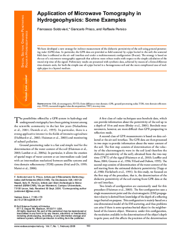 (PDF) Application of Microwave Tomography in Hydrogeophysics: Some Examples