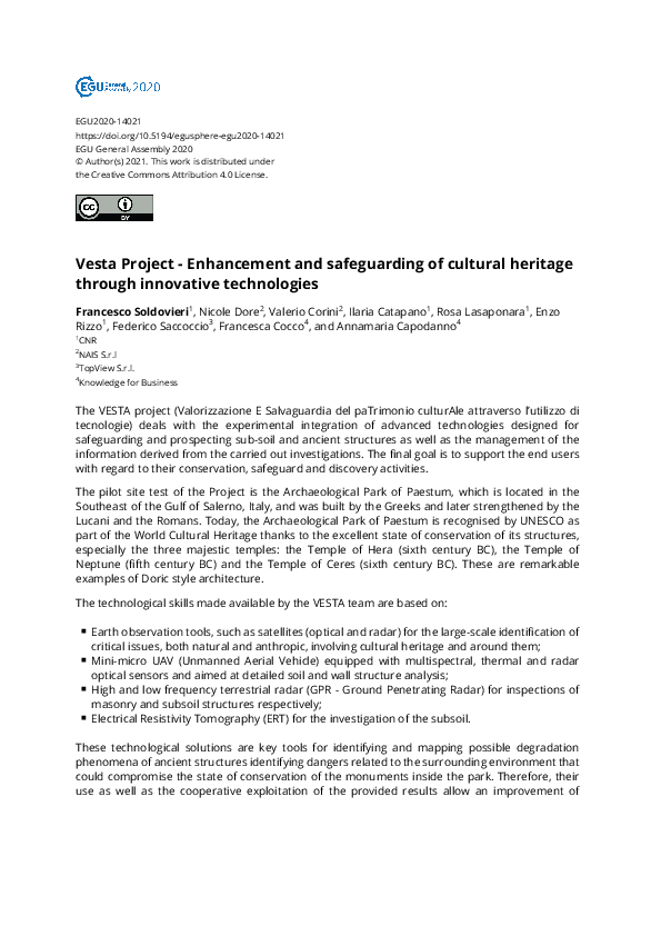 (PDF) Vesta Project - Enhancement and safeguarding of cultural heritage ...