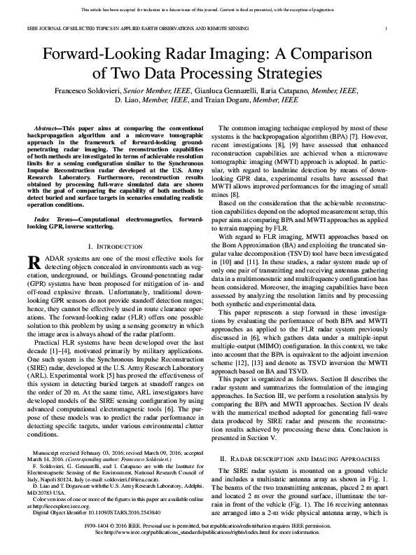 (PDF) Forward-Looking Radar Imaging: A Comparison of Two Data ...