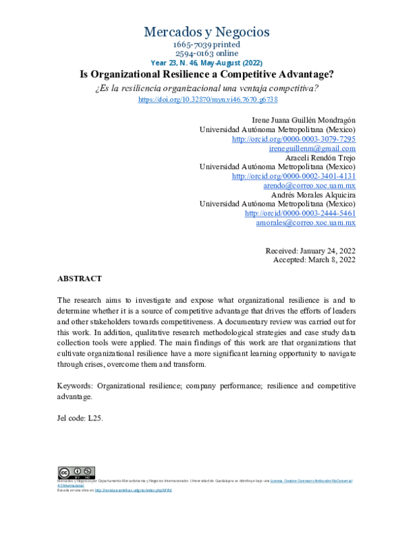 (PDF) Is Organizational Resilience a Competitive Advantage?