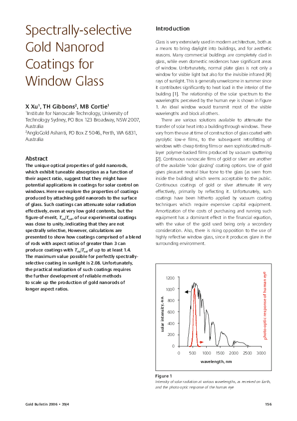 (PDF) Spectrally-selective gold nanorod coatings for window glass