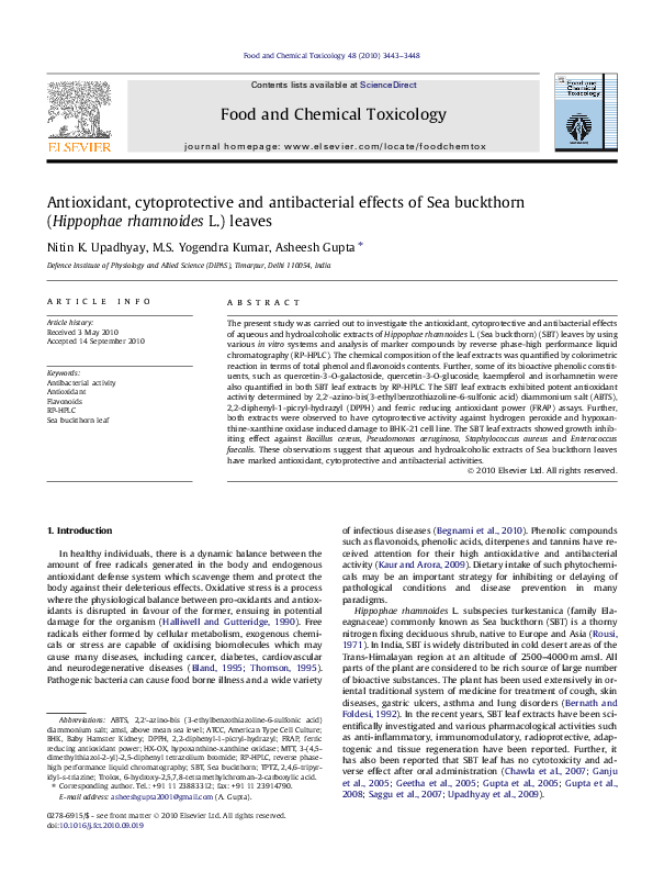 (PDF) Antioxidant, cytoprotective and antibacterial effects of Sea buckthorn (Hippophae ...