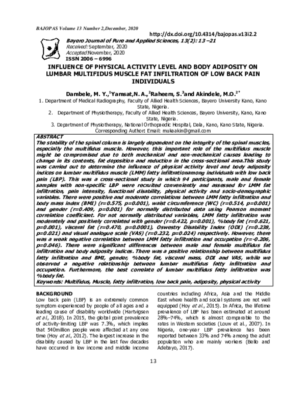 (PDF) Influence of physical activity level and body adiposity on lumbar ...