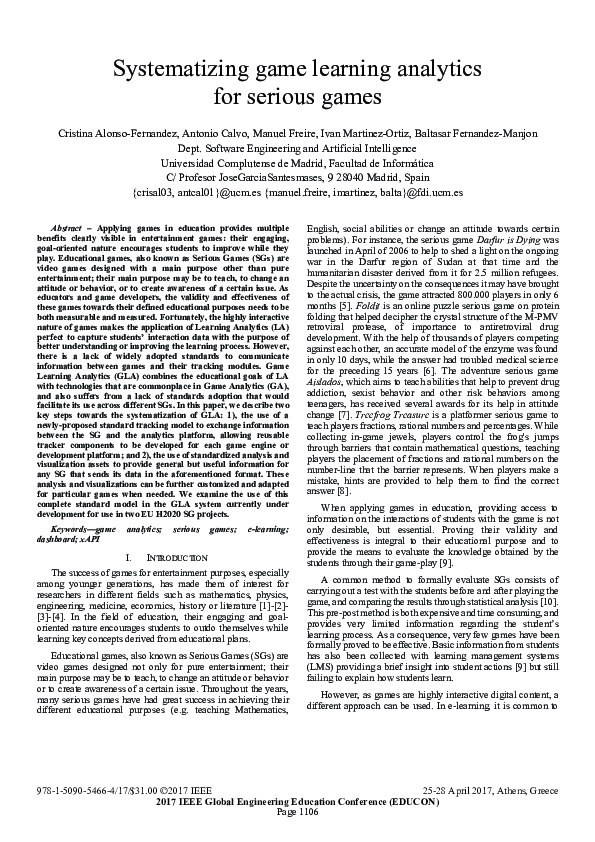 (PDF) Systematizing game learning analytics for serious games