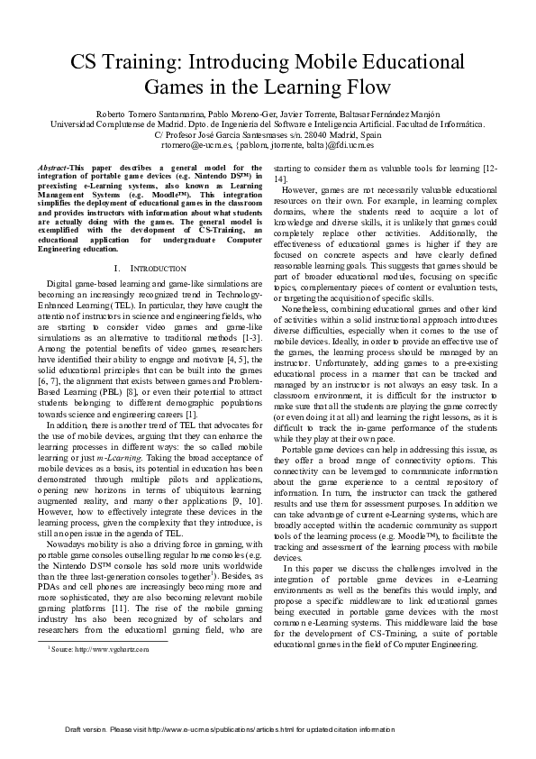 (PDF) CS training: Introducing mobile educational games in the learning ...