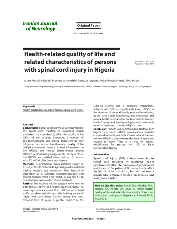 (PDF) Health-related quality of life and related characteristics of ...