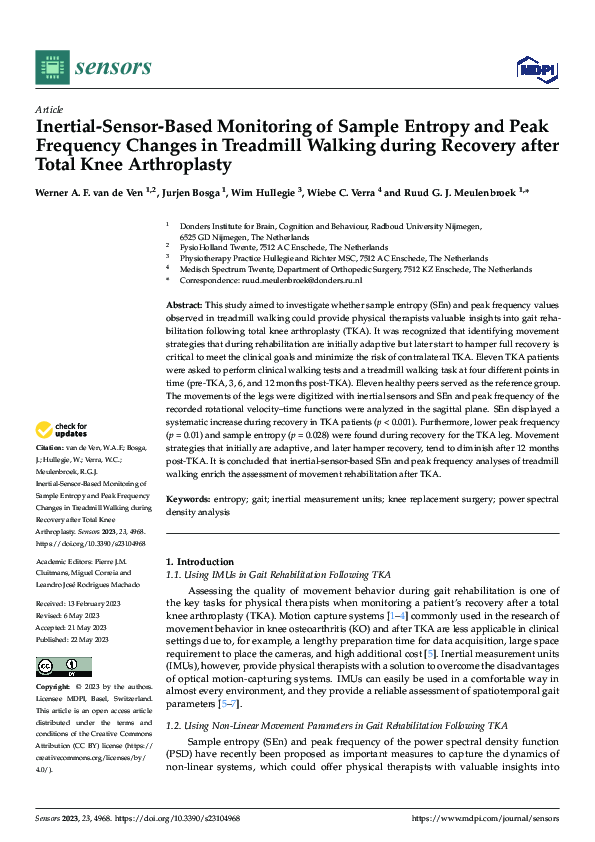 (PDF) Inertial-Sensor-Based Monitoring of Sample Entropy and Peak Frequency Changes in Treadmill ...