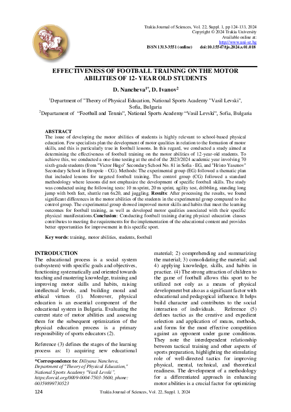 (PDF) EFFECTIVENESS OF FOOTBALL TRAINING ON THE MOTOR ABILITIES OF 12 ...