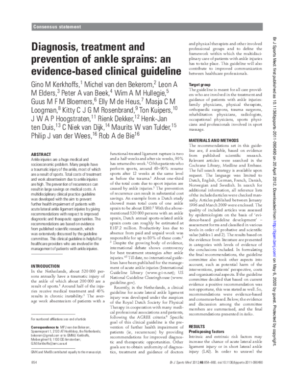 (PDF) Diagnosis, treatment and prevention of ankle sprains: an evidence-based clinical guideline
