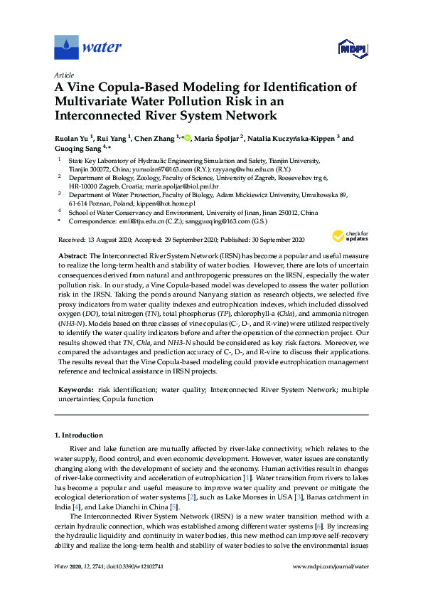 (PDF) A Vine Copula-Based Modeling for Identification of Multivariate Water Pollution Risk in an ...
