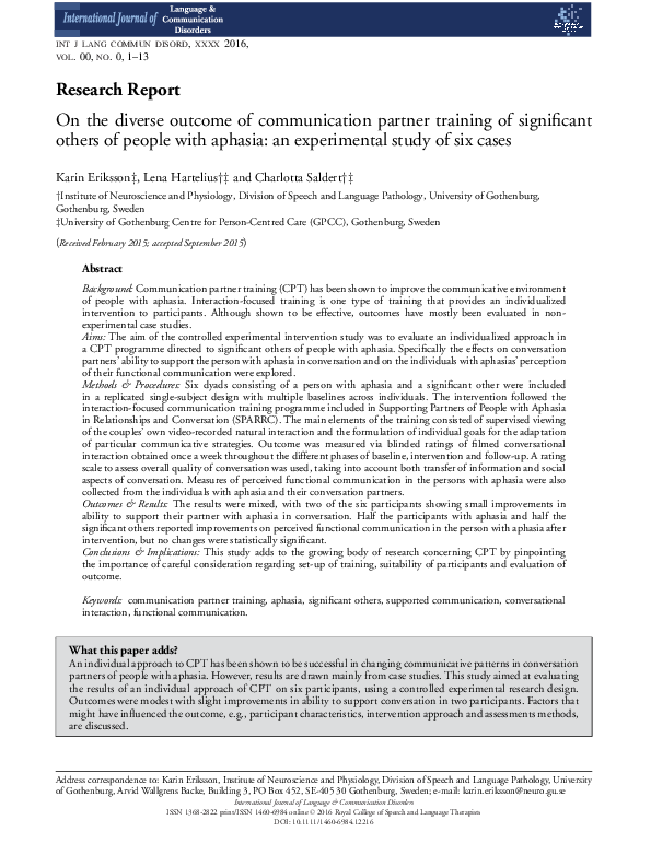 (PDF) On the diverse outcome of communication partner training of ...