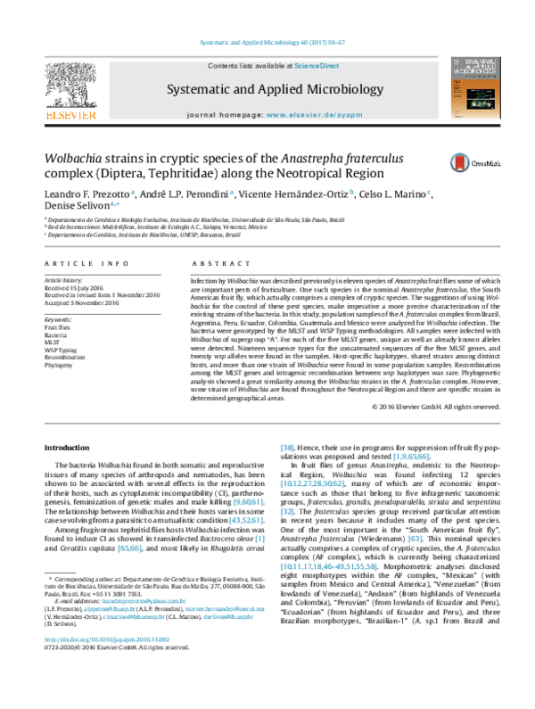 (PDF) Wolbachia strains in cryptic species of the Anastrepha ...