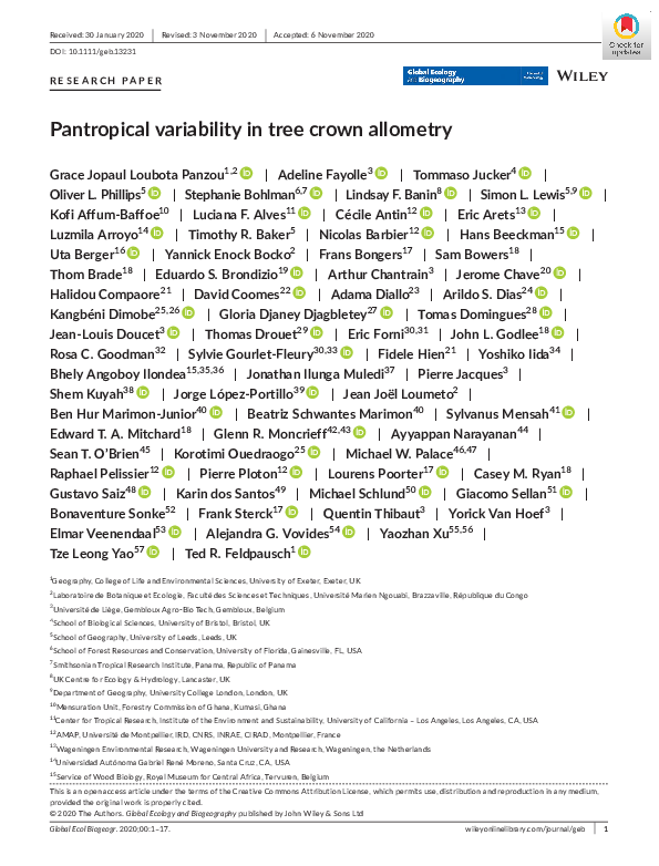 (PDF) Pantropical variability in tree crown allometry