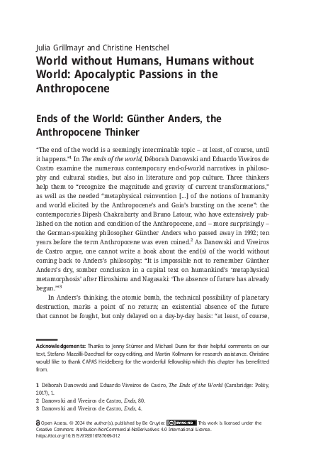 (PDF) World without Humans, Humans without World: Apocalyptic Passions ...