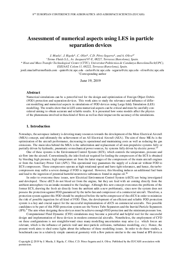 (PDF) Assessment of numerical aspects using LES in particle separation devices