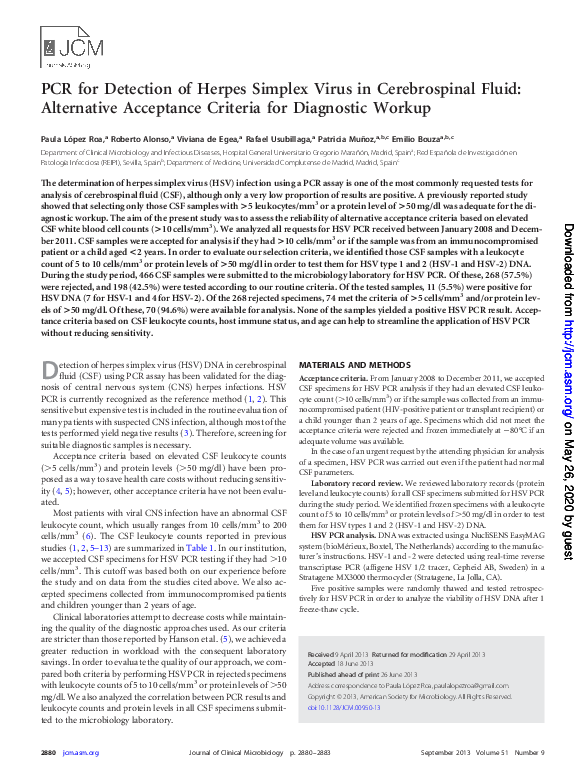 (PDF) PCR for Detection of Herpes Simplex Virus in Cerebrospinal Fluid ...