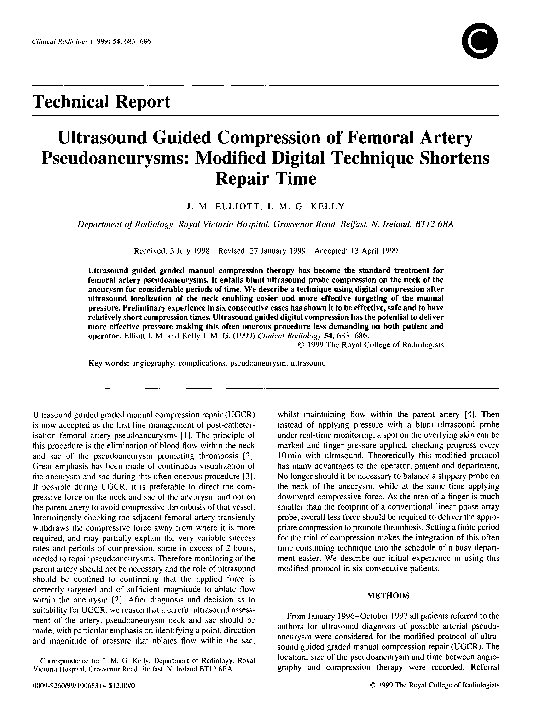 (PDF) Ultrasound guided compression of femoral artery pseudoaneurysms ...