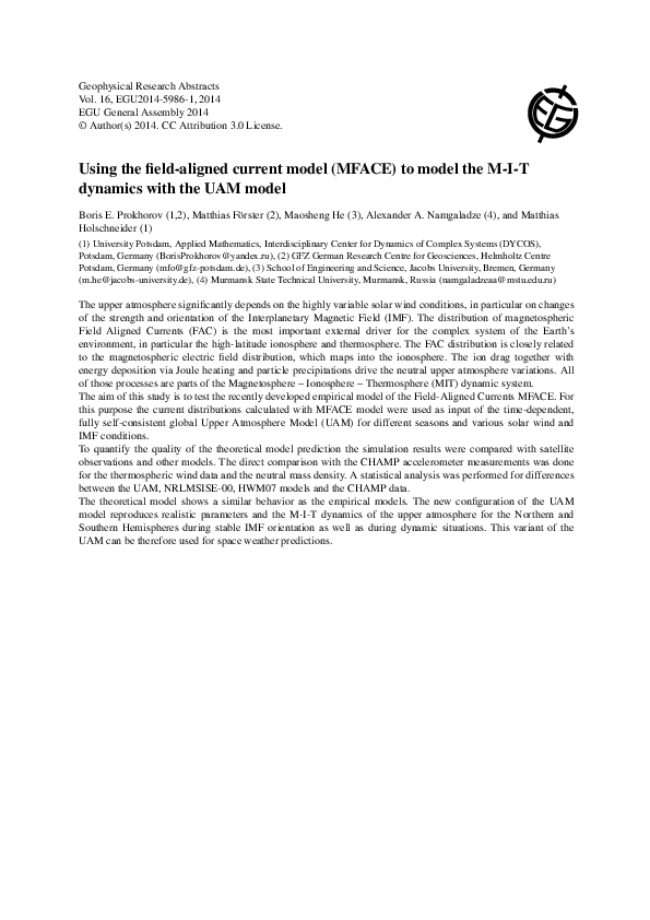(PDF) Using the field-aligned current model (MFACE) to model the MIT ...