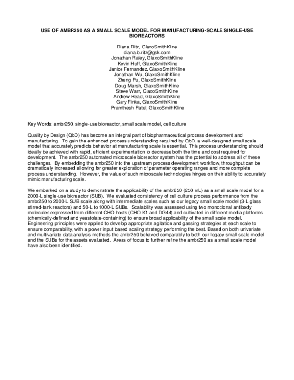 (PDF) Use of AMBR250 as a small scale model for manufacturing-scale ...