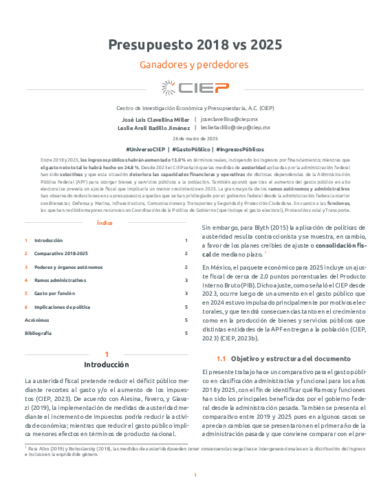 Pdf Presupuesto 2018 Vs 2025 Ganadores Y Perdedores 7425