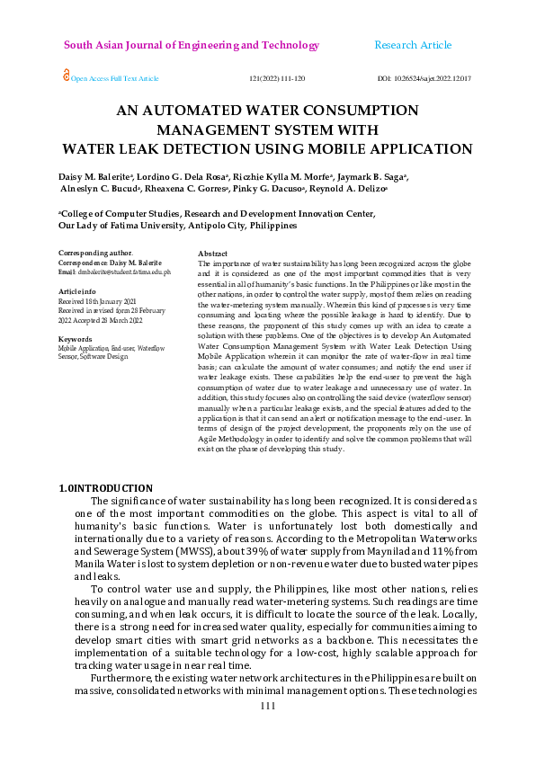 (PDF) An automated water consumption management system with water leak ...