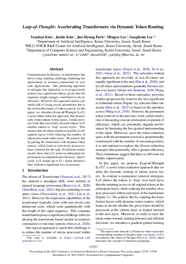 (PDF) Leap-of-Thought: Accelerating Transformers via Dynamic Token Routing