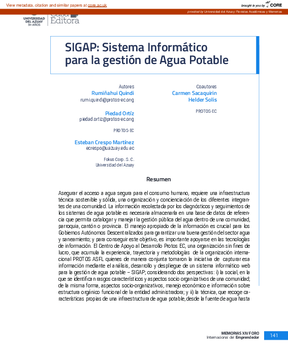 (PDF) SIGAP: Sistema Informático para la gestión de Agua Potable