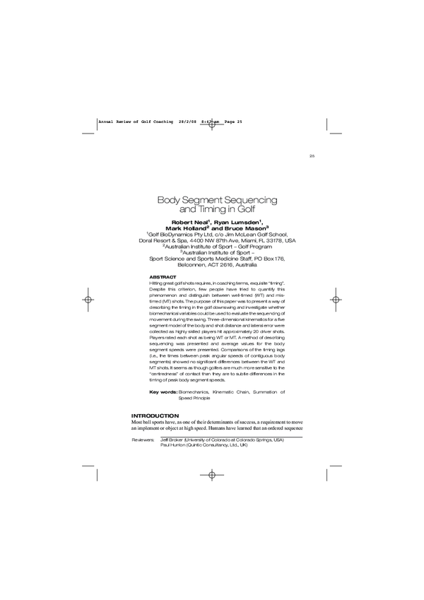 (PDF) Body Segment Sequencing and Timing in Golf