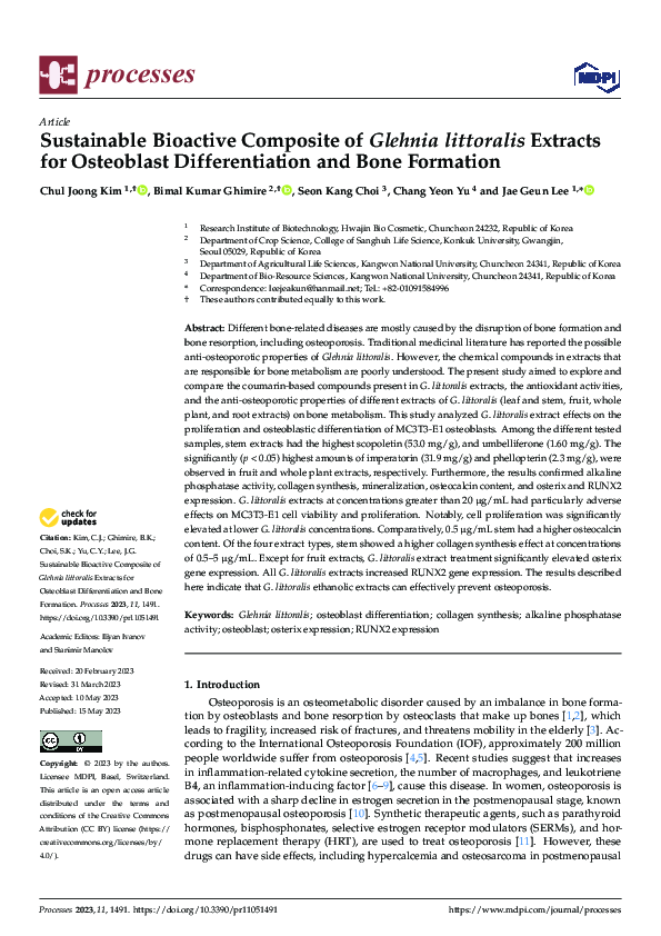 (PDF) Sustainable Bioactive Composite of Glehnia littoralis Extracts for Osteoblast ...
