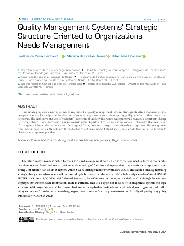 (PDF) Quality Management Systems’ Strategic Structure Oriented to Organizational Needs Management