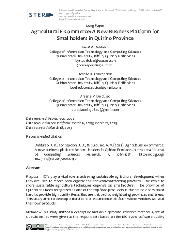 (PDF) Agricultural E-Commerce: A New Business Platform for Smallholders ...