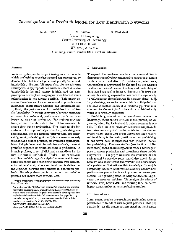 (PDF) Investigation of a prefetch model for low bandwidth networks