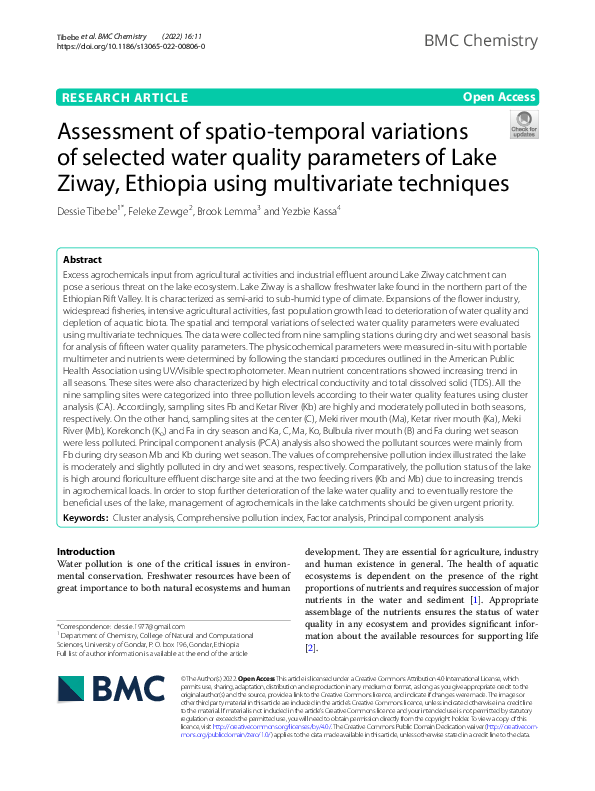 (PDF) Assessment of spatio-temporal variations of selected water quality parameters of Lake ...