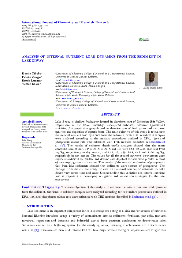 (PDF) Analysis of Internal Nutrient Load Dynamics from the Sediment in ...