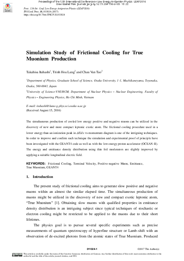 (PDF) Simulation Study of Frictional Cooling for True Muonium Production