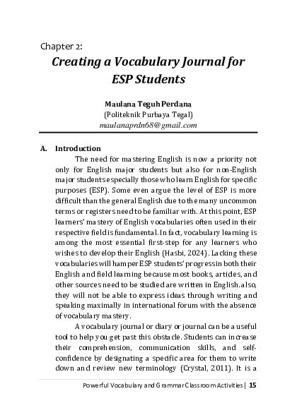 (PDF) Creating a Vocabulary Journal for ESP Students