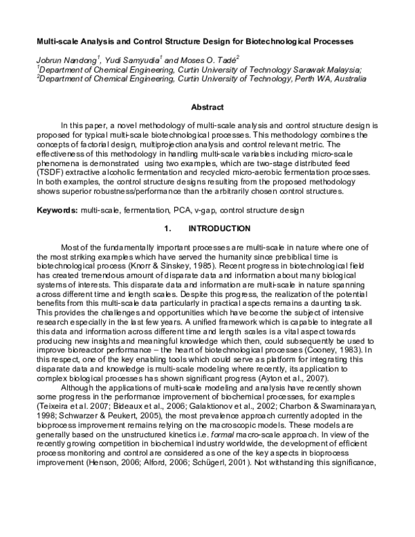 (PDF) Multi-scale Analysis and Control Structure Design for Biotechnological Processes