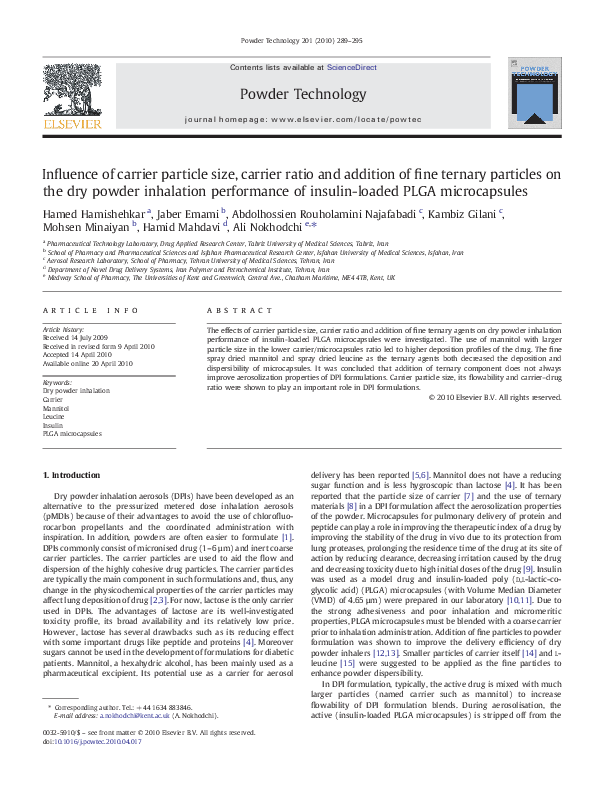 (PDF) Influence of carrier particle size, carrier ratio and addition of ...