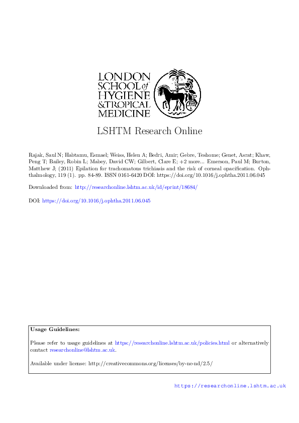 (PDF) Epilation for trachomatous trichiasis and the risk of corneal ...