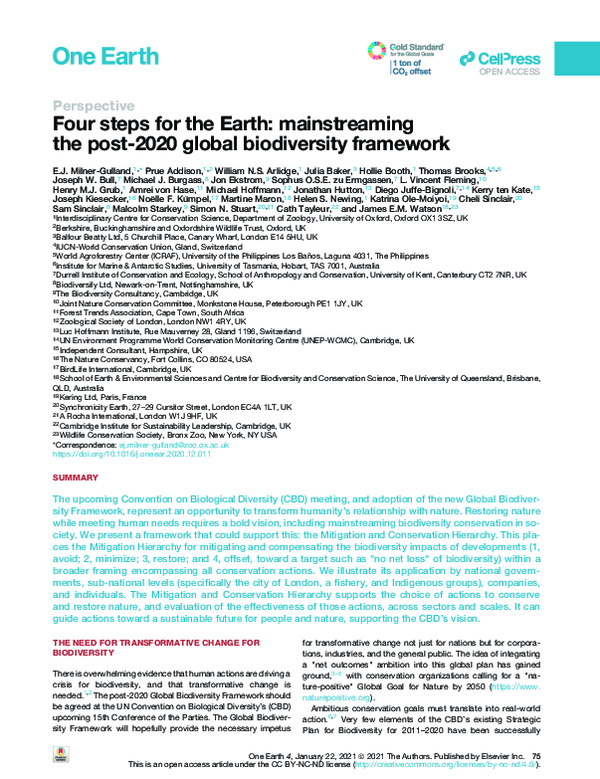 (PDF) Four Steps for the Earth: mainstreaming the post-2020 Global ...