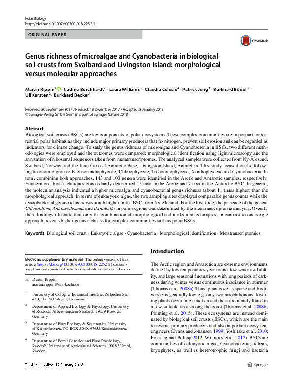 (PDF) Genus richness of microalgae and Cyanobacteria in biological soil crusts from Svalbard and ...