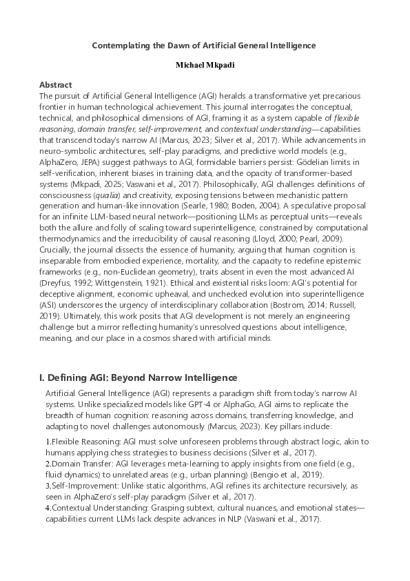 (PDF) Contemplating the Dawn of Artificial General Intelligence
