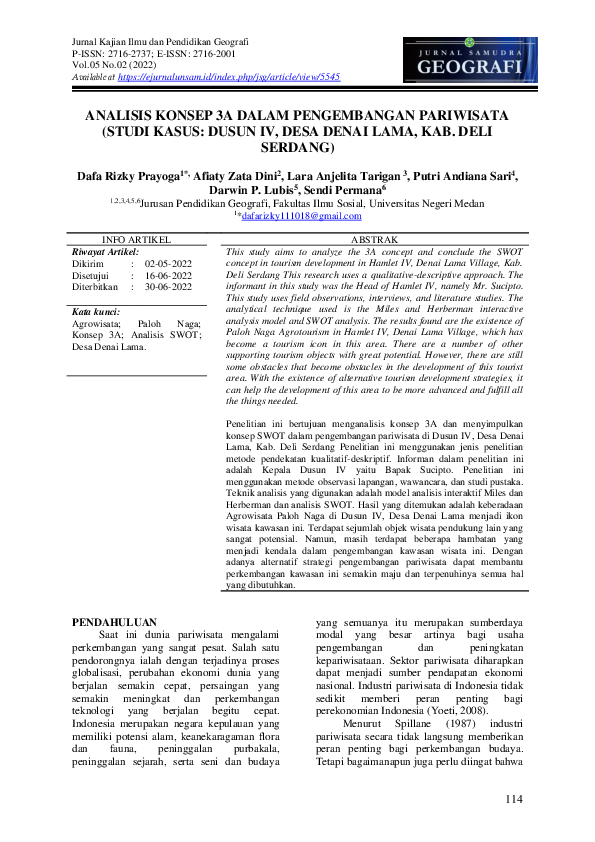 (PDF) Analysis of Concept 3A in Tourism Development (Case Study: Dusun ...