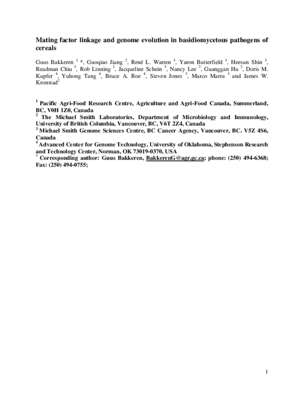 (PDF) Mating factor linkage and genome evolution in basidiomycetous pathogens of cereals
