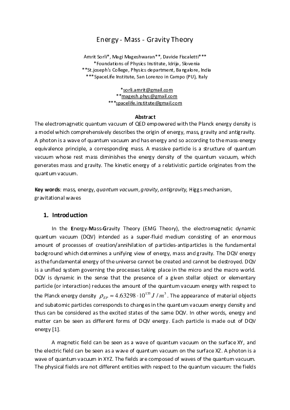 (PDF) Energy - Mass - Gravity Theory
